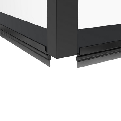 SunDaze 6mm Toughened Safety Glass L Shaped Black Grid Shower Bath ...