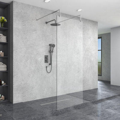 SunDaze 760mm Chrome Walk Through Wet Room Shower Enclosure Screen 8mm ...