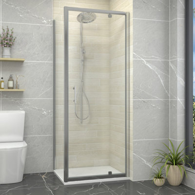 SunDaze 800mm Pivot Door Shower Enclosure Chrome Framed with 800mm Side ...