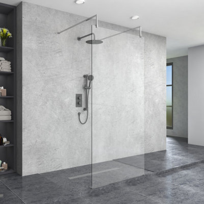 SunDaze 900mm Chrome Walk Through Wet Room Shower Enclosure Screen 8mm ...
