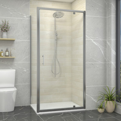SunDaze Bathroom 1000mm Pivot Door Shower Enclosure Chrome Framed with ...