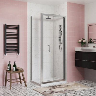 SunDaze Bathroom 700mm Bi-Fold Door Shower Enclosure Chrome Framed with ...