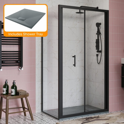 SunDaze Black 900mm Bi-Fold Door 800mm Side Panel Screen Shower ...