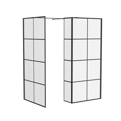 SunDaze Black Grid Walk In Shower Enclosure Wet Room Glass Screen 700mm & 700mm with 300mm ...