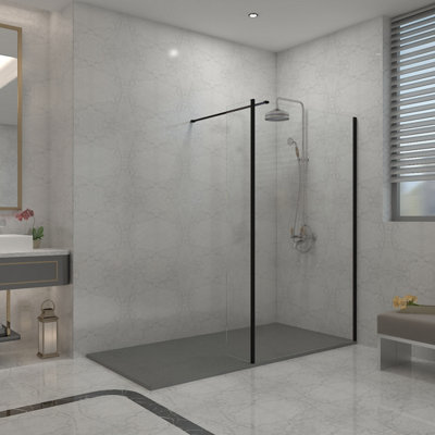 SunDaze Black Walk In Shower Enclosure Wet Room Glass 1100mm & 300mm ...