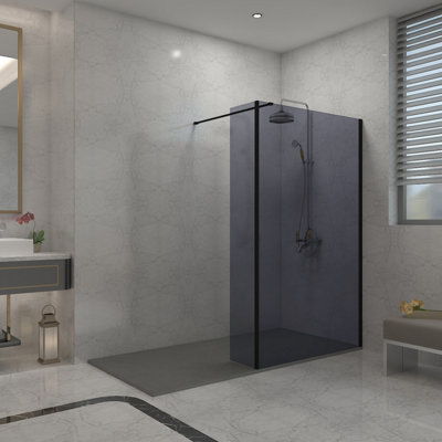 SunDaze Black Walk In Shower Enclosure Wet Room Grey Glass 1100mm ...