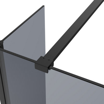 SunDaze Black Walk In Shower Enclosure Wet Room Grey Glass 900mm & 300mm Return Panel with ...