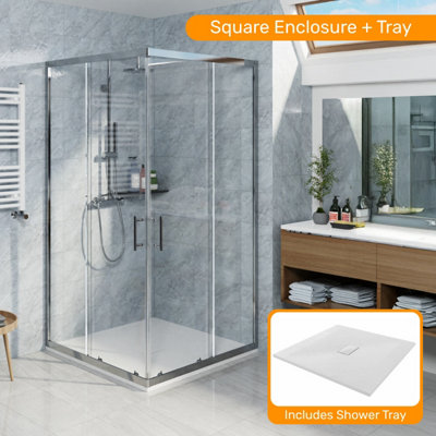 SunDaze Chrome 1000 x 1000mm Square Shower Enclosure Corner Entry ...