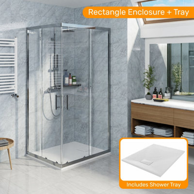 SunDaze Chrome 1000 x 800mm Rectangular Shower Enclosure Corner Entry ...