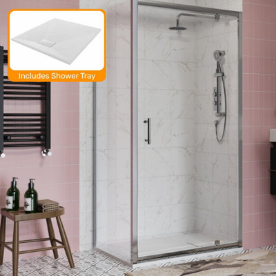 SunDaze Chrome 1000mm Pivot Door 900mm Side Panel Screen Shower ...