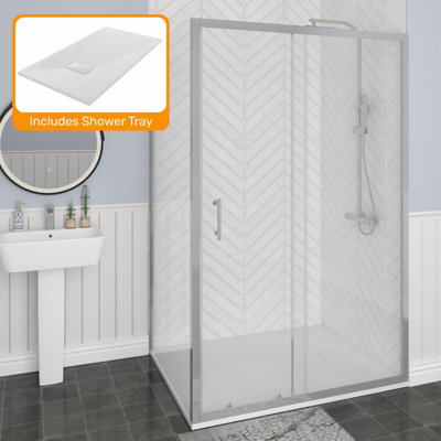 SunDaze Chrome 1300mm Sliding Door 700mm Side Panel Screen Shower ...