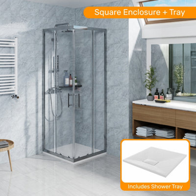 SunDaze Chrome 700 x 700mm Square Shower Enclosure Corner Entry Sliding ...