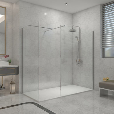 SunDaze Chrome 8mm Walk In Shower Enclosure Wet Room Glass Screen 1200mm & 1000mm Panels with ...