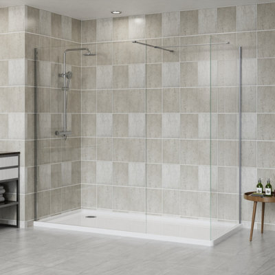 SunDaze Chrome 8mm Walk In Shower Enclosure Wet Room Glass Screen Pack ...