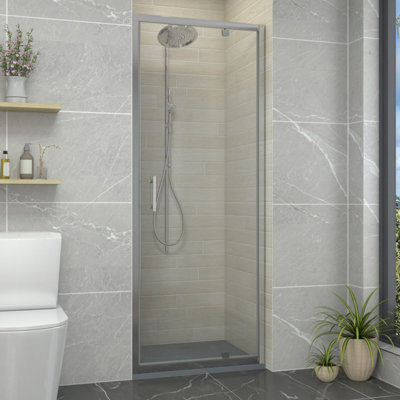 SunDaze Chrome Pivot Shower Enclosure Door (W)700mm with Anthracite ...