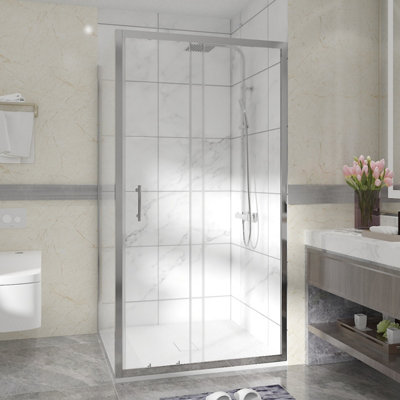 SunDaze Chrome Shower Enclosure Cubicle 1000mm Sliding Door with 1000mm ...