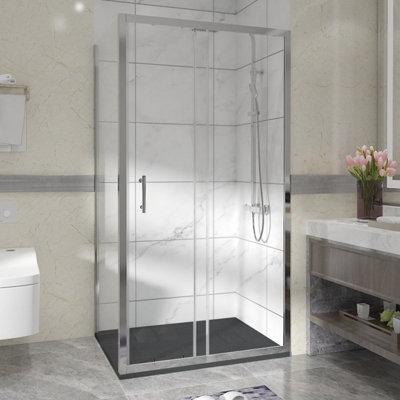 SunDaze Chrome Shower Enclosure Cubicle 1100mm Sliding Door with 900mm ...
