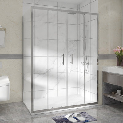 SunDaze Chrome Shower Enclosure Cubicle 1400mm Double Sliding Door with ...