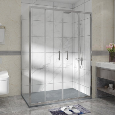 SunDaze Chrome Shower Enclosure Cubicle 1500mm Double Sliding Door with ...