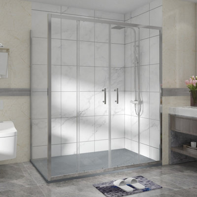 SunDaze Chrome Shower Enclosure Cubicle 1600mm Double Sliding Door with ...