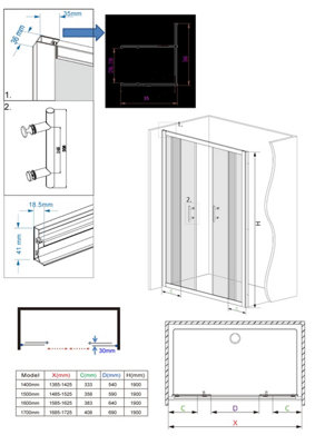 SunDaze Chrome Shower Enclosure Cubicle 1600mm Double Sliding Door with ...