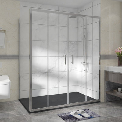 SunDaze Chrome Shower Enclosure Cubicle 1700mm Double Sliding Door with ...