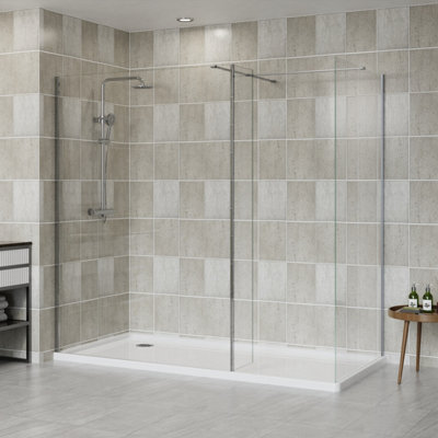 SunDaze Chrome Walk In Shower Enclosure Wet Room Glass Screen 1400mm & 700mm with 300mm Return Panel