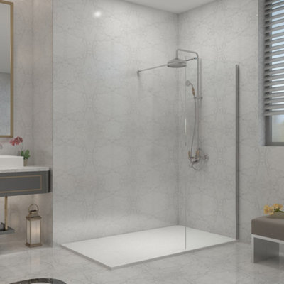 SunDaze Chrome Walk In Shower Enclosure Wet Room (W)760x(H)1950mm Glass ...