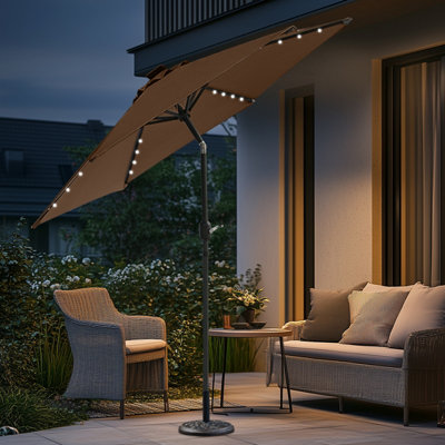 SunDaze Coffee 2.5m Round Parasol Tilt Crank Garden Umbrella with LED ...