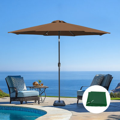 SunDaze Coffee 2.7M Garden Parasol Outdoor Patio Tilting Crank Umbrella ...