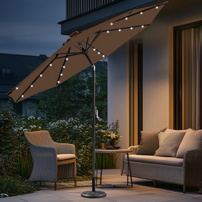 SunDaze Coffee 2.7M Round Parasol Tilt Crank Garden Umbrella with LED ...
