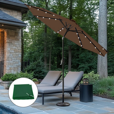 SunDaze Coffee 2.7M Round Parasol Tilt Crank Garden Umbrella with LED ...