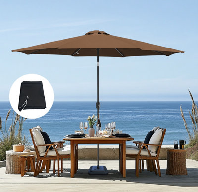 SUNDAZE COFFEE 3M ROUND GARDEN PARASOL UMBRELLA OUTDOOR PATIO TILT ...