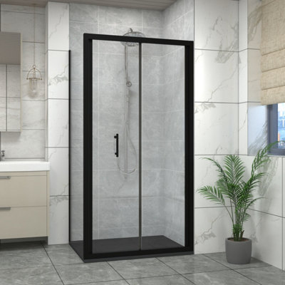 SunDaze Matt Black Bathroom 1100mm Bi-Fold Door Shower Enclosure with ...