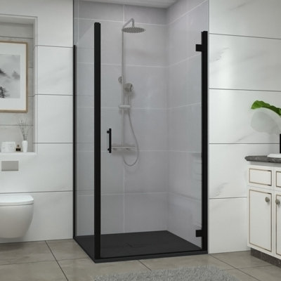 SunDaze Matt Black Shower Enclosure Cubicle 1000mm Hinged Door with ...