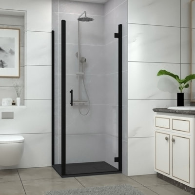 SunDaze Matt Black Shower Enclosure Cubicle 800mm Hinged Door with ...