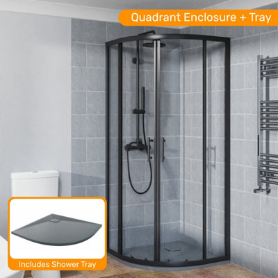 SunDaze Matte Black 900 x 900mm Quadrant Shower Enclosure Sliding Door ...