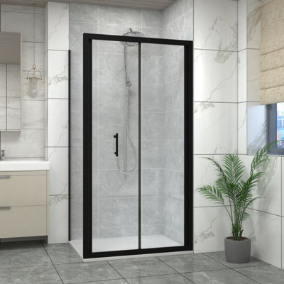 SunDaze Matte Black Bathroom 900mm Bi-Fold Door Shower Enclosure with ...