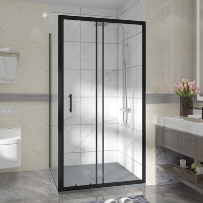 SunDaze Matte Black Shower Enclosure Cubicle 1000mm Sliding Door with ...