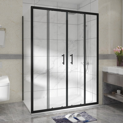 SunDaze Matte Black Shower Enclosure Cubicle 1500mm Double Sliding Door ...