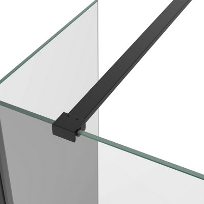 SunDaze Matte Black Walk In Shower Enclosure Wet Room 800mm Glass Screen with 215mm Return Panel