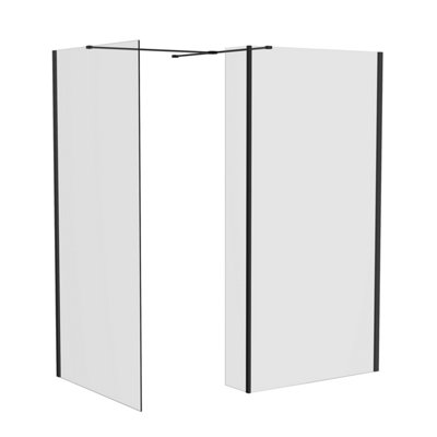 SunDaze Matte Black Walk In Shower Enclosure Wet Room Glass Screen 800mm & 800mm with 300mm ...
