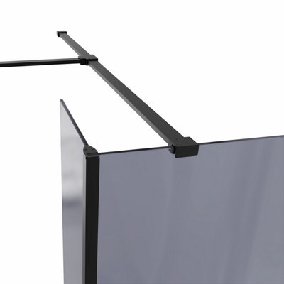 SunDaze Matte Black Walk In Shower Enclosure Wet Room Grey Glass Screen 1200mm & 800mm with ...