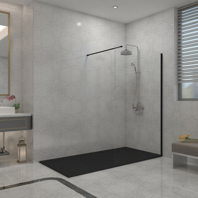 SunDaze Matte Black Walk In Shower Enclosure Wet Room (W)1400x(H)1950mm ...