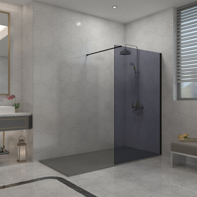 SunDaze Matte Black Walk In Shower Enclosure Wet Room (W)1400x(H)1950mm ...