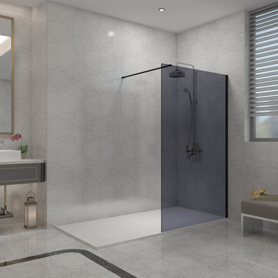 SunDaze Matte Black Walk In Shower Enclosure Wet Room (W)1400x(H)1950mm ...