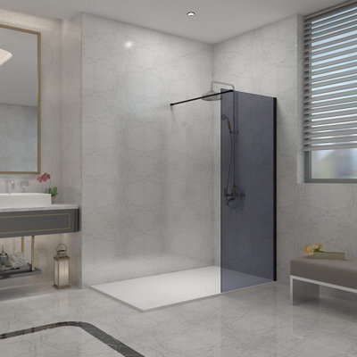 SunDaze Matte Black Walk In Shower Enclosure Wet Room (W)760x(H)1950mm ...