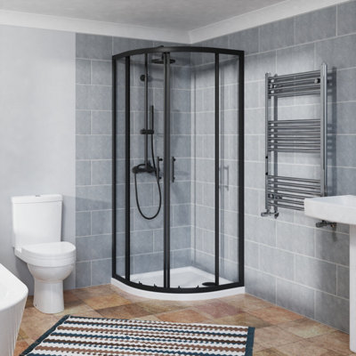 SunDaze Quadrant Shower Enclosure Corner Entry Sliding Door Easy Clean Glass - 760mmx760mm Matte ...