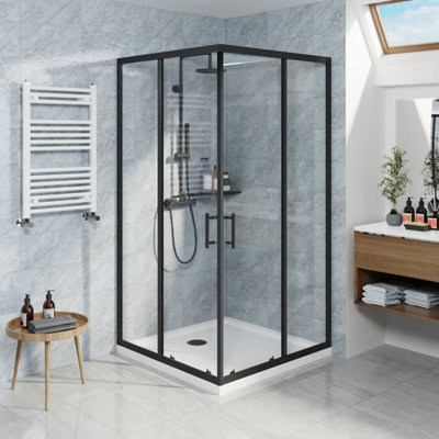 SunDaze Square Shower Enclosure Corner Entry Sliding Door Easy Clean Glass - 1000mmx1000mm Matte ...