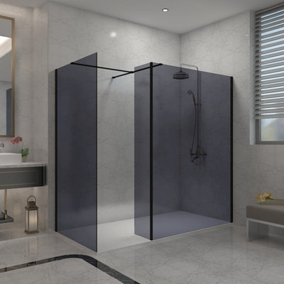 SunDaze Walk In Wet Room Shower Enclosure Grey Glass 1100mm & 800mm ...